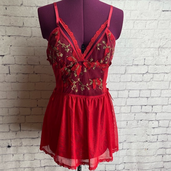 Intimates & Sleepwear | Sheer Mesh Red Nightgown With Butterflies Size ...